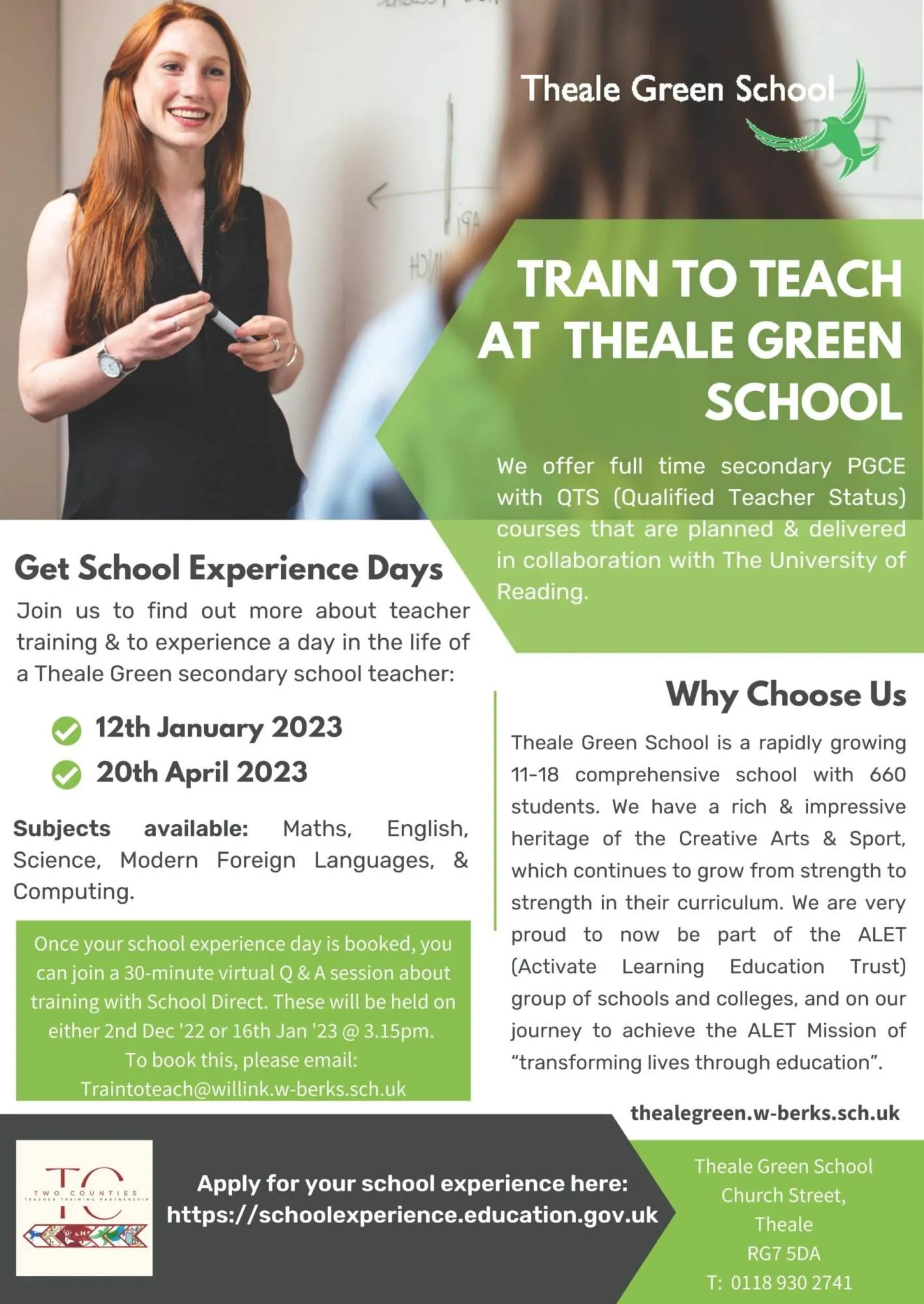 Train to teach experience days | Theale Green School